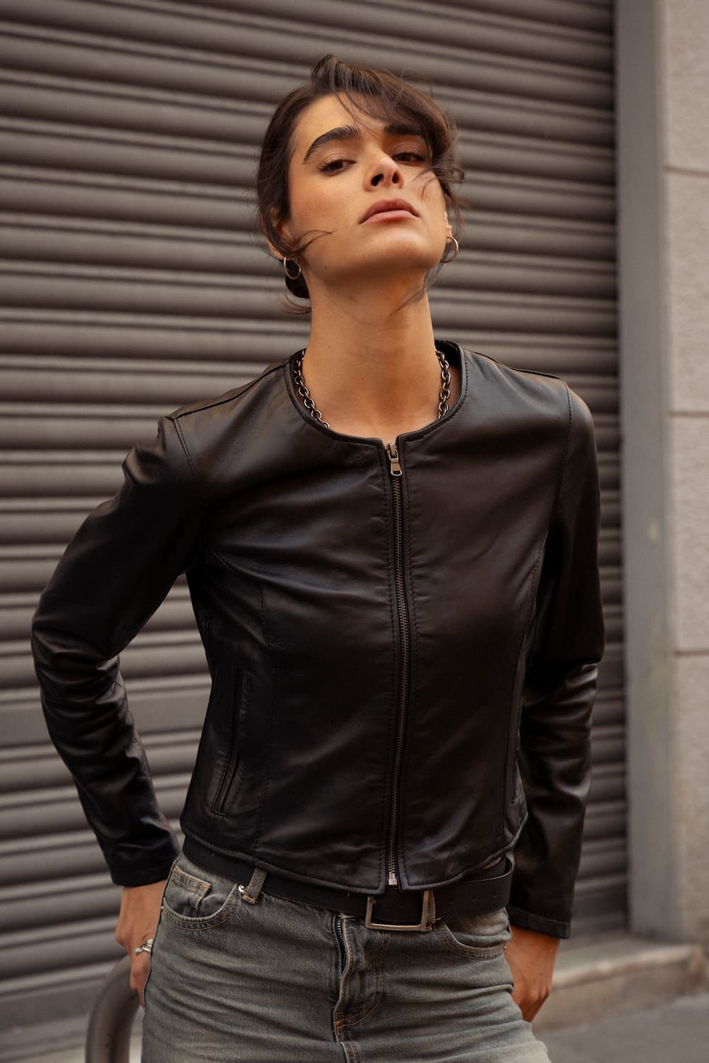 Irene Short Neck Chanel Black Leather Jacket for Women | Barone Firenze